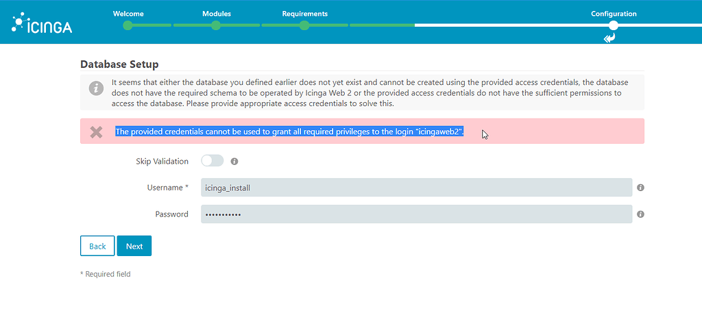 Icinga2web: Credentials to setup ADO-Mysql database - Icinga Web - Icinga Community