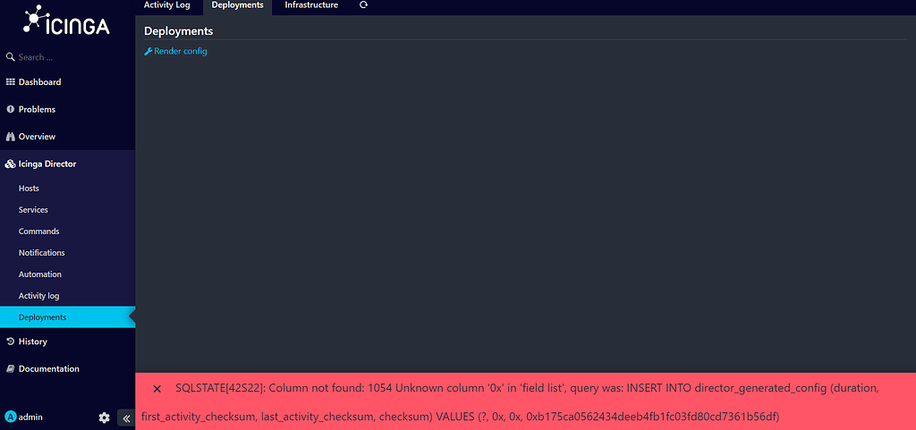 Icinga Director Deployments & Activity log director_generated_config : column not found - Icinga ...