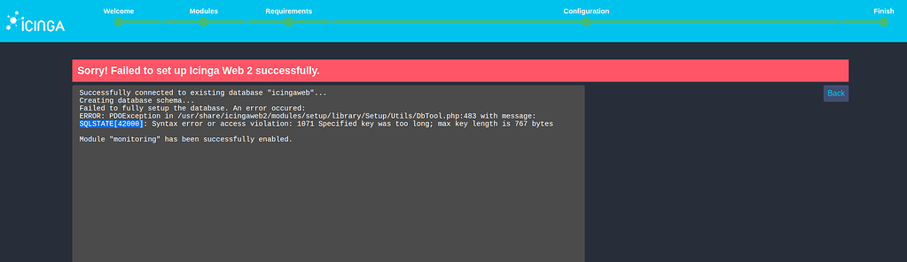 Sorry! Failed to set up Icinga Web 2 successfully - SQLSTATE[42000] - Icinga Web - Icinga Community