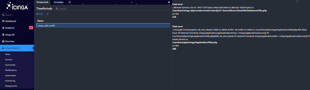 Fatal error after some changes in time periods in director - Icinga Director - Icinga Community